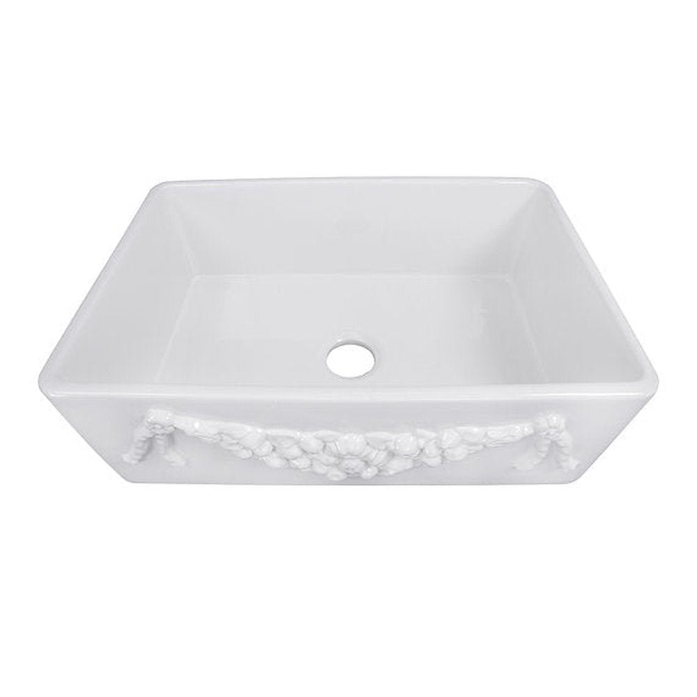 Nantucket Sinks Farmhouse Fireclay Apron Sink with an embossed decorat ...